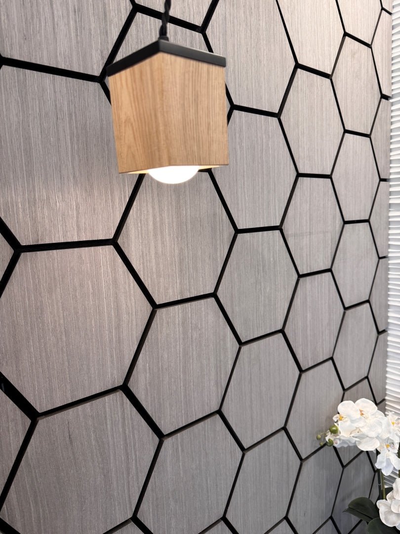 Hex Shaped Veneered MDF Acoustic Wall Panels – The 3D Wall Panel Company